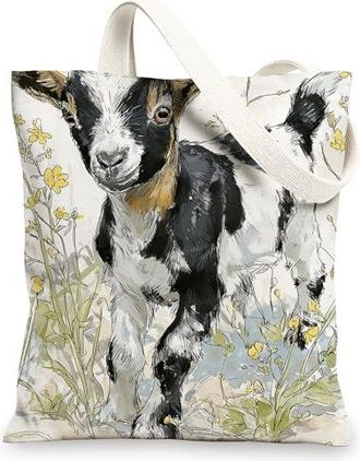 Generic Sacs fourre-tout en toile de chèvre - Réutilisables - Légers et lavables - Pour salle de sport, voyage, plage, pique-nique - 33 x 38 cm