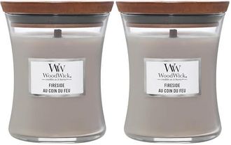 Woodwick mittelgro&szlig;e Duftkerze im Sanduhrglas mit knisterndem Docht | Fireside | Brenndauer bis zu 20 Stunden (Packung mit 2)