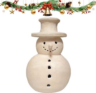 Generic Terrakotta-Schneemann-Deko, Handgefertigte Terrakotta-Schneemann-Figuren, Wei&szlig;e Ton-Winterdeko f&uuml;r Innen- und Au&szlig;endeko, Rustikale Einzigartige Weihna