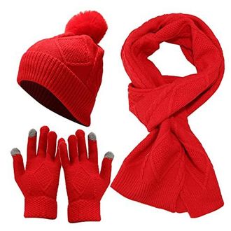 Generic Cocila Chaud éCharpe Hiver Cyclisme Hommes Adulte Ski Chapeau Ensembles Femmes Coupe-Vent Tricoté Casquettes De Baseball Casquette Hommes (Red One Siz