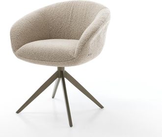 DELIFE Drehstuhl Vinka-Flex mit Armlehnen Boucl&eacute; Schlamm Kreuzgestell breit Effektfinish Titan 360&deg; drehbar Wippfunktion Taschenfederkern, Esszimmerst&uuml;hle