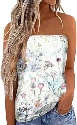 Generic D&eacute;bardeur Femme Coton Tank Top Haut Bandeau imprim&eacute; sans Bretelles d&eacute;contract&eacute; pour Femmes Ample et Parfait pour Les f&ecirc;tes d&eacute;t&eacute; et Les journ&eacute;es &agrave; la P