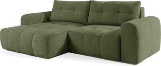 Konsimo Ecksofa RAVIA mit Schlaffunktion, Modern-Stil, Premiumqualit&auml;t aus EU, kompakte Gr&ouml;&szlig;e, Boucl&eacute;-Stoff, ausziehbare Liegefl&auml;che (193x150 cm) (olivgr&uuml;n, L