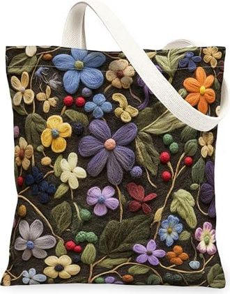 Generic Sac fourre-tout en toile avec motif de pervenche printani&egrave;re pour le shopping, 33 x 38,1 cm, sac d&eacute;picerie r&eacute;utilisable pour femme, sac d&eacute;picerie vint