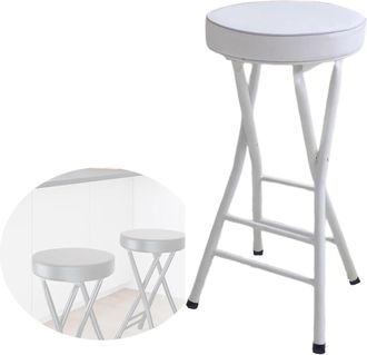 Generic Klappbarer Barhocker, Faltbarer Runder Gepolsterter Hockerstuhl mit Fu&szlig;st&uuml;tze, Thekenh&ouml;he f&uuml;r K&uuml;che, Wohnzimmer, Garten(White)