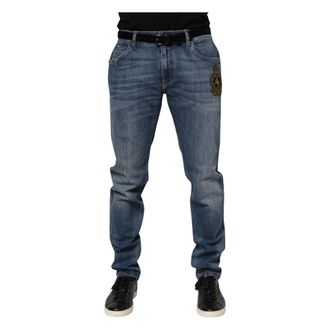 Dolce & Gabbana Homme, Jeans, Bleu, Taille: 3XL Jean Slim Fit Logo Brod&eacute;