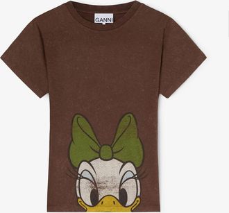 Ganni x Disney T-shirt Baby Fit marron Daisy Duck Coton recycl&eacute; - Taille L - Pour Femme
