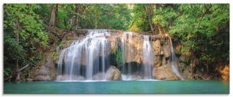 Artland ARTland Wanddeko Glasbilder Wandbild Glas Bild einteilig 125x50 cm Querformat Natur Wald Dschungel Urwald Wasserfall Fluss Landschaft Thailand S6CI