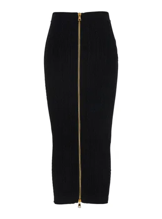 Balmain Womens Black Skirt With Logo Buttons And Zip Closure Viscose