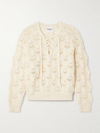 Isabel Marant Pull En Laine M&eacute;lang&eacute;e &Agrave; Mailles Ajour&eacute;es Et &Agrave; Lacets Wendy - &Eacute;cru