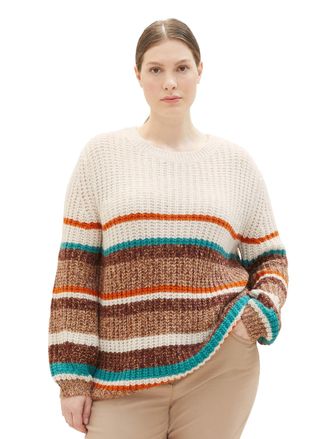 Tom Tailor Damen 1038813 Pullover mit Streifen, 32444-blush Multicolor Stripe, 54