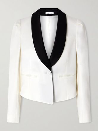 Alexander McQueen Veste Raccourcie En Laine Grain De Poudre &Agrave; Finitions En Velours - Blanc