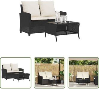 vidaXL vidaXL Rattan - Gartensofa 2-Sitzer mit Kissen & Tisch Schwarz Poly Rattan