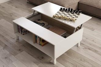 Dmora Couchtisch Lincoln, Kaffetisch, Couchtisch f&uuml;r das Wohnzimmer, cm 100x68h38, Gl&auml;nzend wei&szlig; und Eiche