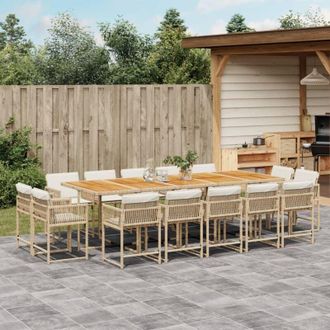 vidaXL vidaXL Ensemble &agrave; manger de jardin et coussins 15 pcs beige