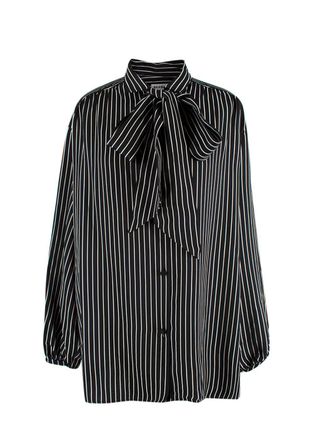 Balenciaga Black Striped Logo Oversized Shirt with Tie Detail Size M