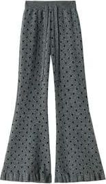 Generic QXDZSW Pantalon tricot&eacute; ample &agrave; pois pour femme Automne Hiver Pantalon &eacute;vas&eacute; d&eacute;contract&eacute; Pantalon de sport confortable, gris, XL