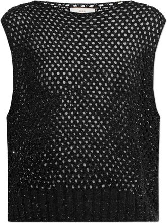 Akep Femme, Tops, Noir, Taille: 36 FR Top en Tulle avec Sequins Scintillants
