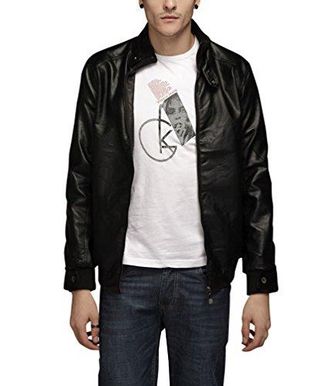 LaoZan Hommes Hiver Chaud Veste en Cuir PU Biker Blousons Manteaux Classic Veste en Simili Cuir L Noir