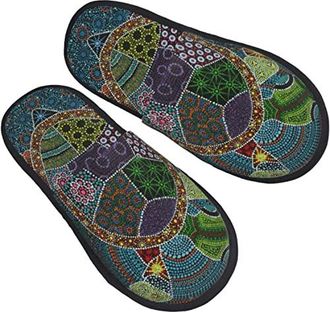 Generic Chaussons Femme Homme Peinture De Points De Tortue Aborig&egrave;ne Maison Pantoufles Antid&eacute;rapant Pantoufles En Peluche Confort Chaud Chaussons Pour Voyager