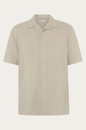 Knowledge Cotton Apparel Herren vegan Kurzarmhemd Moss Relaxed Light Feather Gray