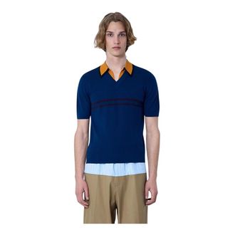 Dries Van Noten V-Ausschnitt Strick-Poloshirt mit Kontrastkragen - - Knitwear - Herren - Blau - S