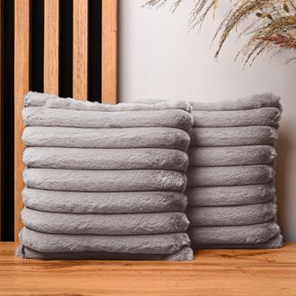 MG Design 2er Set Kissenbez&uuml;ge 30 x 30 cm in Grau - mit Rei&szlig;verschluss, langflorige Fell-Haptik, weich & Cosy, pflegeleicht