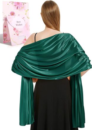 Heekpek Schal Damen Leicht Seidensatin Schal Stola Damen Elegant &Uuml;bergro&szlig;er Stola Festlich Umschlagtuch Damen Glitzer Lang Schal f&uuml;r Ganzj&auml;hrig, Dunkelgr&uuml;n