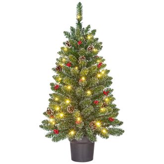 Black Box Trees Creston K&uuml;nstlicher Weihnachtsbaum im Topf mit LED-Beleuchtung - H90 x &Oslash;50 cm - Gr&uuml;n mit Frostoptik