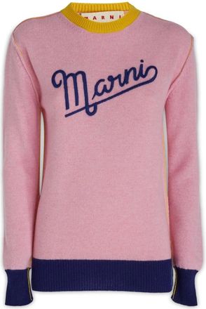 Marni Femme, Pulls, Rose, Taille: 36 FR Pull Ras du Cou &agrave; Logo Brod&eacute;