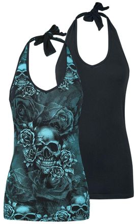 Black Premium by EMP Damen Schwarze Neckholder Tops im Doppelpack M