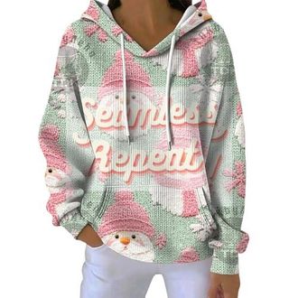 Generic Sweat à capuche de Noël léger pour femme - Joli Père Noël - Imprimé Père Noël - Haut ample décontracté à manches longues pour entraînement, fête, cade