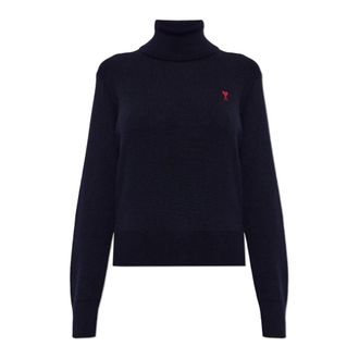 Ami Femme, Pulls, Bleu, Taille: 34 FR Pull &agrave; col roul&eacute; en laine