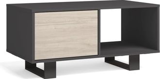 Skraut Home Couchtisch mit Türen, Esszimmer, Modell Wind, Struktur Farbe Anthrazit, Türen in Eiche, Maße 92 x 50 x 45 cm