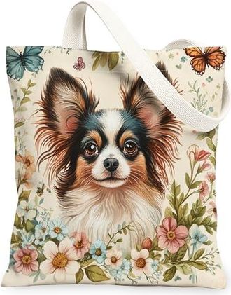 Generic Sac fourre-tout en toile motif papillon printanier pour le shopping 33 x 38,1 cm, sac d&eacute;picerie r&eacute;utilisable pour femme, animal de compagnie, motif de