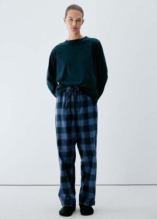 Mango Pyjama deux pi&egrave;ces en flanelle &agrave; carreaux bleu - Femme - S - MANGO