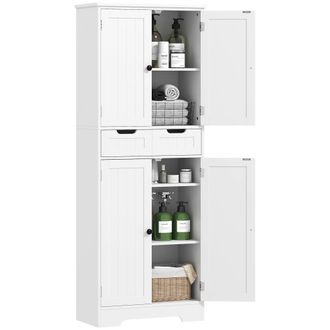 HOMCOM Badezimmerm&ouml;bel, Aufbewahrungsm&ouml;bel mit Schublade, Schrank mit T&uuml;ren, verstellbares Regal, Schrank f&uuml;r Badezimmer, K&uuml;che, Wohnzimmer, 60 x 30 x 160 cm