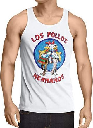 style3 Los Pollos Débardeur pour Hommes Tank Top White Walter Meth, Taille:XXL, Couleur:Blanc