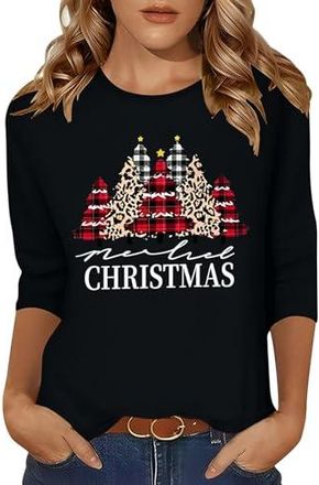 Generic Tee-Shirt féminin décontracté à Manches Trois-Quarts imprimé Festif Graphique Doux et Confortable à Coupe Loose idéal pour Le Quotidien et Les festivi