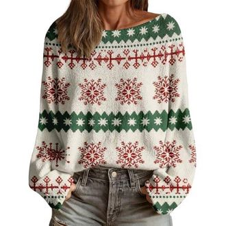 Generic Pull de No&euml;l pour femme avec imprim&eacute; arbre de No&euml;l - Haut ample &agrave; manches longues - Grande taille - Doux et confortable - Pour femme - Pour f&ecirc;te de No