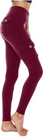 Generic Legging cargo pour femme avec poches, contr&ocirc;le du ventre, pour entra&icirc;nement, course &agrave; pied, gym, fitness, bordeaux, XXL