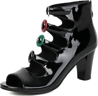 Generic Sandales &agrave; talon moyen pour femme avec boucle ouverte et fermeture &eacute;clair, Noir, 40.5 EU