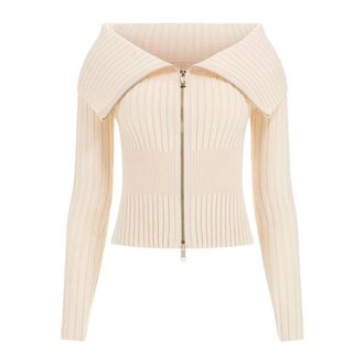Guess Femme, Pulls, Beige, Taille: 42 FR Cardigan Beige avec Fermeture Éclair pour Femmes