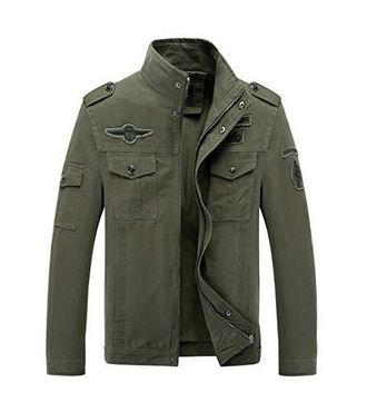 LaoZanA Homme Veste Automne Militaire Manteau Blousons Manches Longues Bombers Décontractée Vert darmée 2XL
