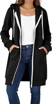 Generic Sweat à capuche zippé pour femme - Surdimensionné - Couleur unie - Couleur unie - Vestes en polaire à manches longues - Coupe ample - Manteau dhiver a