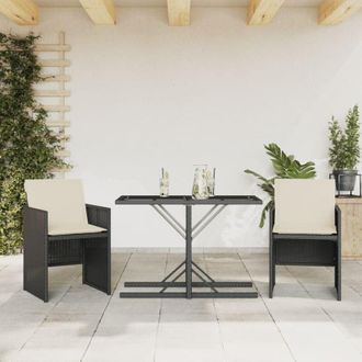 vidaXL Ensemble de bistro 3 pcs avec coussins noir r&eacute;sine tress&eacute;e