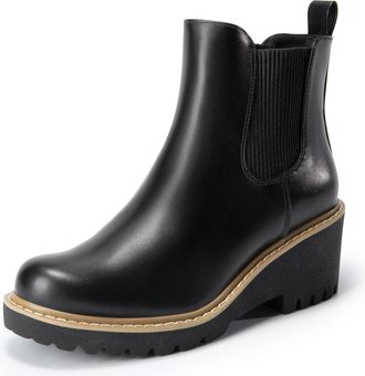 Dream Pairs Damen Wedge Chelsea Stiefeletten Modische Runde Zehen Niedriger Wedge Absatz Plattform Stiefel Schuhe,Size 40.5,Schwarz-Pu,SDAB2403W