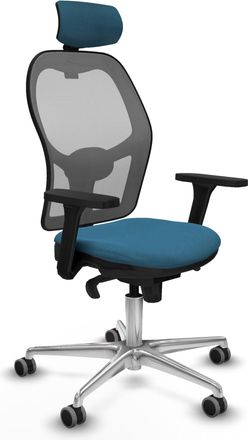 Piqueras y Crespo Stuhl mit Rollen f&uuml;r Pc Jorquera mit 3D-Armen, h&ouml;henverstellbare Lendenwirbelst&uuml;tze und Kopfteil, h&ouml;henverstellbar und neigbar, Grau/Petrolgr&uuml;n