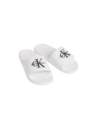 Calvin Klein Pantolette CALVIN KLEIN ESS SLIDE CV WN, Damen, Gr. 42, wei&szlig;, schwarz, Textil, Basic, Schuhe Pantolette, Sommerschuh, Poolslides, Pantolette, Strandsc