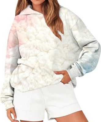 Generic Crop Jumper Femme Hiver Col Rond Ample Casual Chaud Manches Longues Sweatshirt Pull Athlétique Femme, Sweat-shirt à col rond bleu pour femme, XL